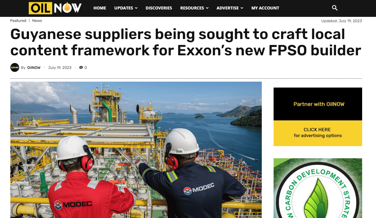 Guyanese suppliers being sought to craft local content framework for ...